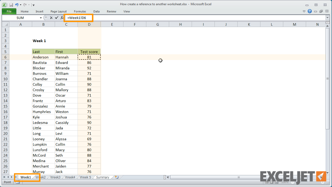 Excel Tutorial How To Create A Reference To Another Worksheet